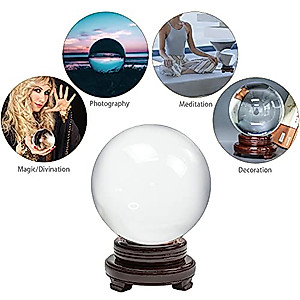awagas K9 Crystal Ball 150mm Clear Crystal Ball Artificial Glass Crystal Ball Magic Healing Crystal Sphere Ball Lense Ball with Wooden Stand for Meditation Divination Healing Photography Decoration