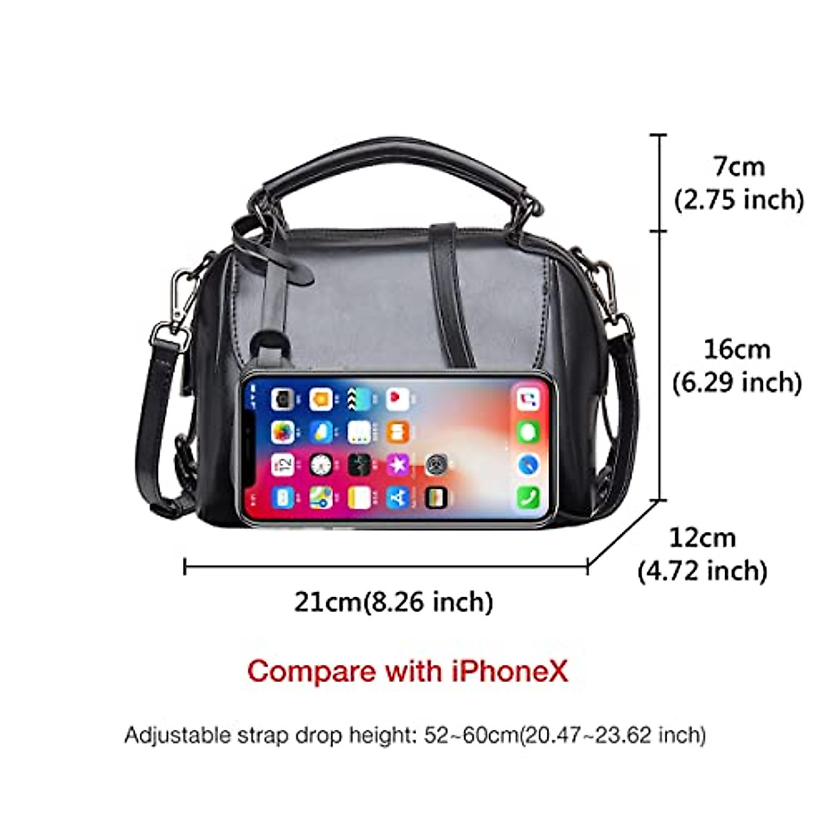 FOXLOVER Small Leather Crossbody Bags for Women Ladies Shoulder Bag Top Handle Mini Handbag and Purse (Black)