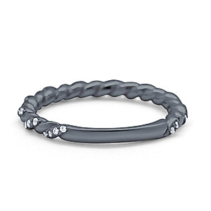 Blue Apple Co. Black Tone, Simulated Cubic Zirconia Size-8 Art Deco Infinity Braided Twisted Wedding Band Stackable Eternity Ring Round CZ 925 Sterling Silver