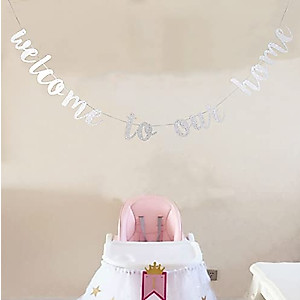 StarsGarden Silver Glitter Welcome to Our Home Banner for Housewarming Patriotic Military Decoration Family Party Supplies Cursive Bunting Photo Booth Props Sign(Silver Welcome Home), SG-22N448
