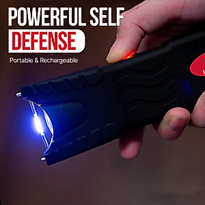 Avenger Defense Stun Gun for Self Defense with LED Flashlight Protection Device (ADS-80B)- (Dark Black)