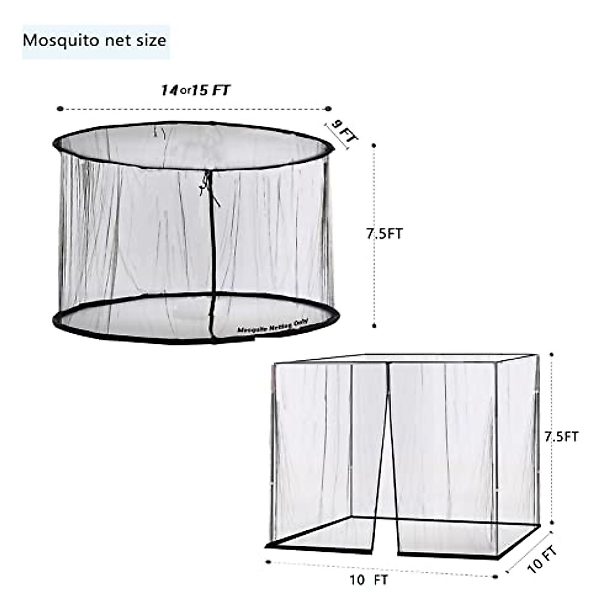 Tiimmgaal Mosquito Netting for Patio Umbrella 14FT Double Sided Patio Umbrella Canopy Netting &10X10 Ft gazebo (Black)(Does Not Contain Gazebo Patio Umbrella) (14FT Black)