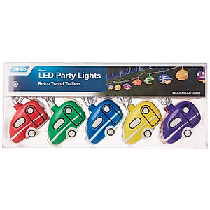 Camco Retro Travel Trailer Party Lights | Features an 8' Strand with (10) Travel Trailer Lights | Perfect for RV Awnings and Campsite Décor (42655)