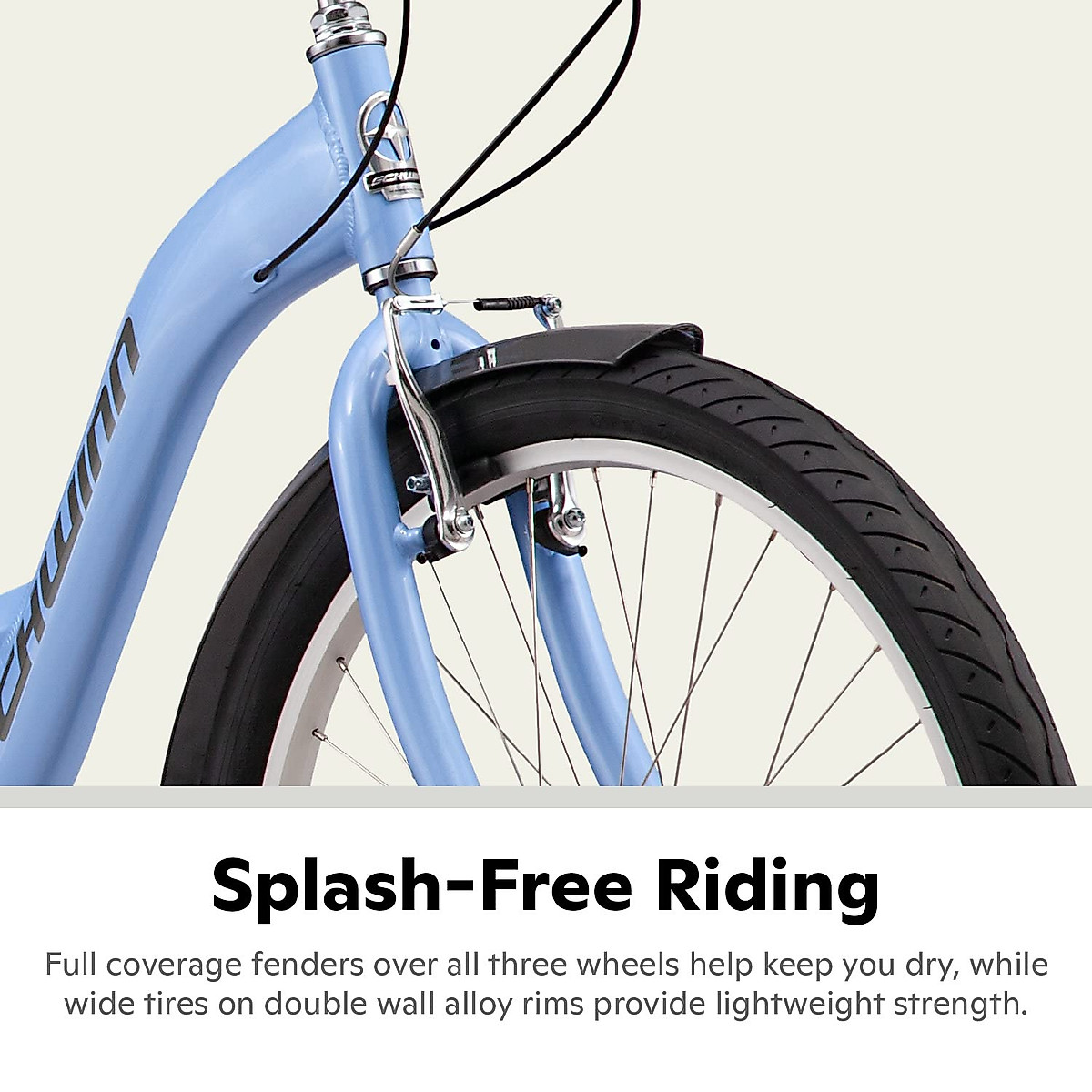 Schwinn Meridian Adult Tricycle Bike, Mens and Womens Three Wheel Beach Cruiser, 26-Inch Wheels, Low Step-Through Frame, Wide Seat, Rear Folding Basket, 7-Speed, Periwinkle