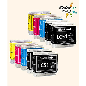 (10-Pack, 4BK,2C,2M,2Y) ColorPrint Compatible LC51 Ink Cartridge Replacement for Brother LC 51 LC-51 fit for DCP-130C DCP-330C DCP-350C MFC-240C MFC-440CN 5460CN 845CW 5860CN 665CW FAX-2480C Printer