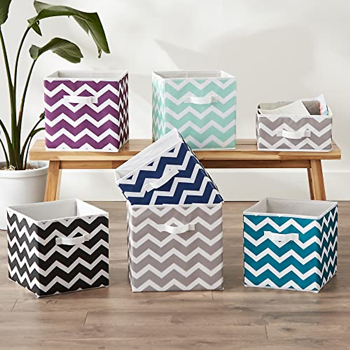 DII Non Woven Polyester Storage Bin, Chevron, Gray, Large Set of 2