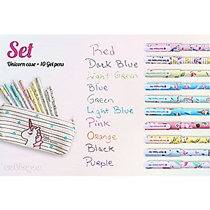 Cutieyou Unicorn Flamingo Gel Ink Pens 10 pcs + Unicorn Pencil case, fine Point 0.5mm Pen – Unicorn gift for girls