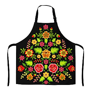 WeiaMaoYi Chef Apron Mexican Floral Aprons Kitchen Chef Waterproof Adjustable Mexican Apron For Bbq With Pockets For Men Women 29x27 ''
