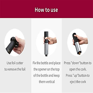 Electric Wine Opener, Automatic Electric Wine Bottle Corkscrew Opener with Foil Cutter, Rechargeable (Stainless Steel)