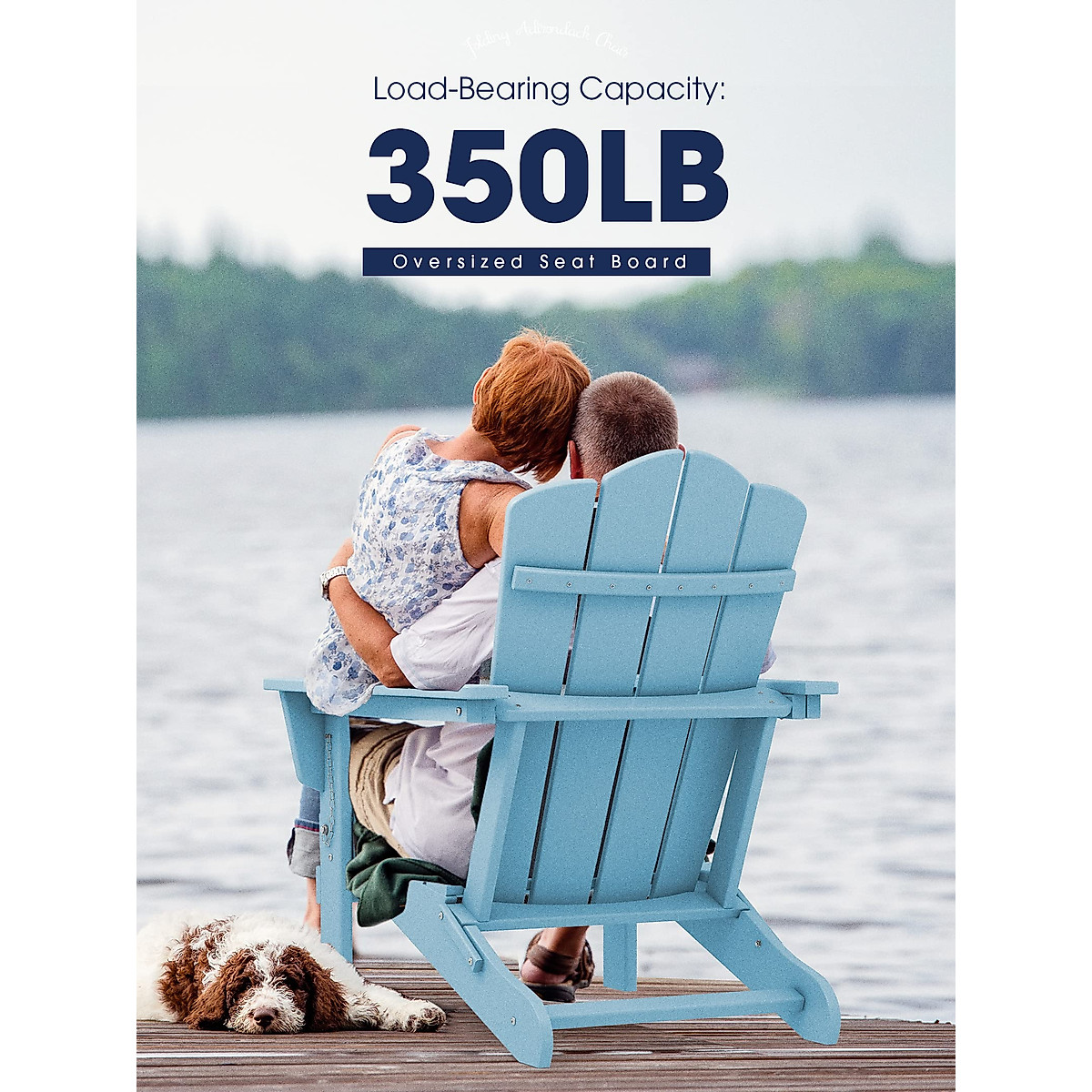 KINGYES Folding Adirondack Chair, HDPE All-Weather Folding Adirondack Chair, Light Blue