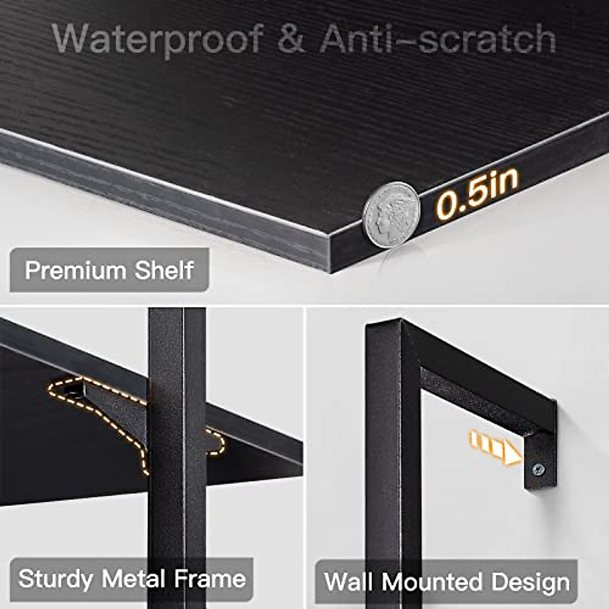 ODK 6-Tier Ladder Shelf, 87 Inches Wall Mounted Ladder Bookshelf with Metal Frame, Open Industrial Shelves for Home Office, Bedroom and Living Room, Black