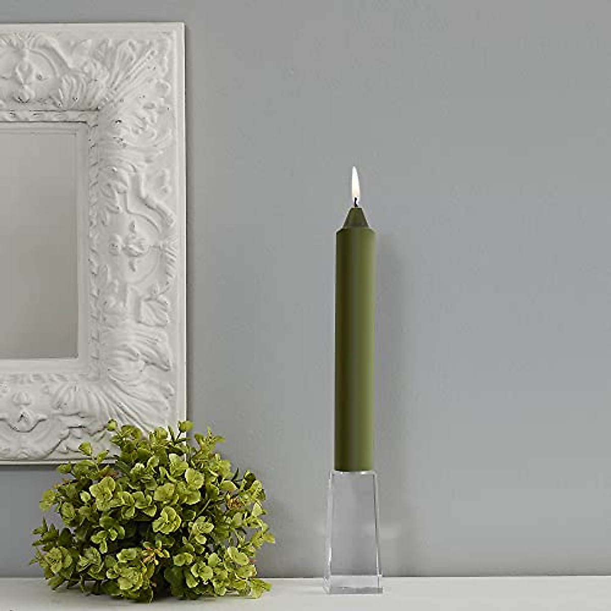 Root Candles Unscented Dinner Candles Beeswax Enhanced Smooth Collenette Boxed Candle Set, 9-Inch, Dark Olive, 4-Count