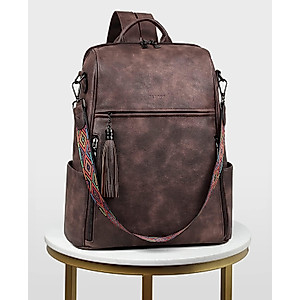 FADEON Laptop Backpack Purse for Women Large Designer PU Leather Laptop Bag, Ladies College Book Bag Shoulder Bags