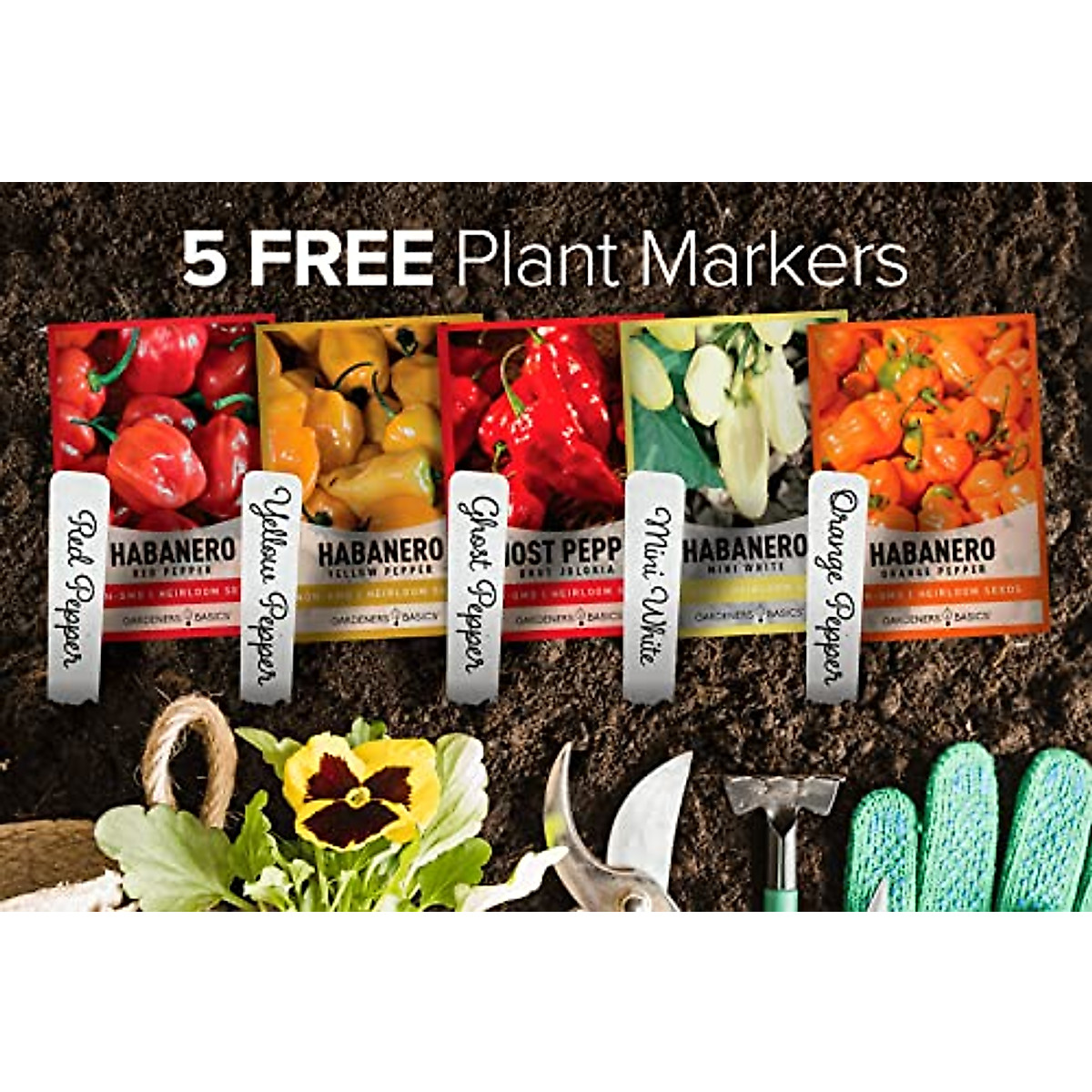 Hot Pepper Seeds For Planting Ghost Habanero - 5 Varieties Pack Ghost Pepper Seeds, Red, Orange, Yellow, White Habanero Seeds For Planting In Garden Non Gmo, Heirloom Peppers Seeds By Gardeners Basics