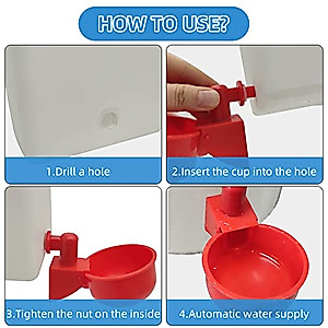 12 Pcs Chicken Waterer Cups Automatic Poultry Drinking Bowl Feeder, 1/8 Inch Thread Auto-Fill Drinking Bowl for Chicken Duck Turkey Bird Rabbit (Red)