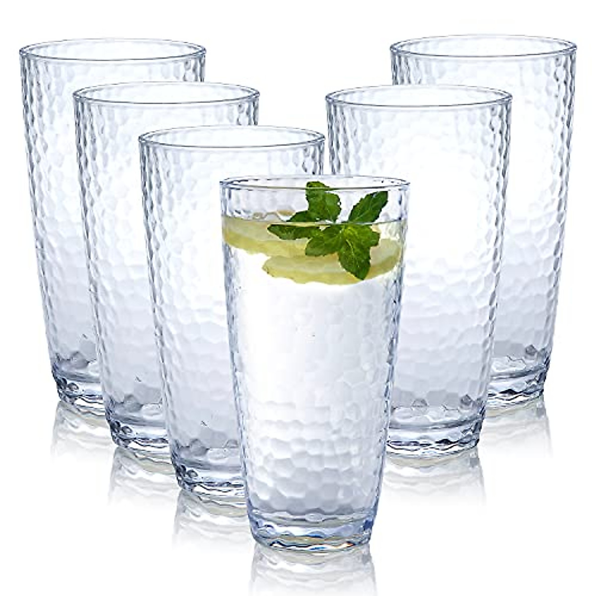 Kurala Unbreakable Plastic Tumbler Cups, Set of 6, Large Water Tumbler Set, 25 oz Highball Drinking Glasses (Clear)