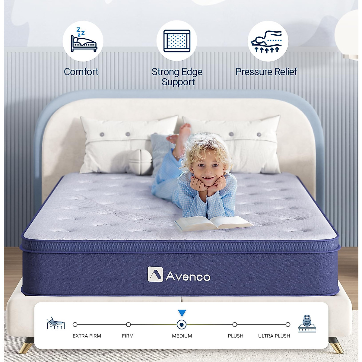 Avenco Twin XL Mattresses, Hybrid Mattress Twin XL, 10 Inch Twin XL Mattress Medium Firm for Pressure Relief and Sound Sleep, Wrapped Coils and CertiPUR-US Foam, Soft Breathable Fabric