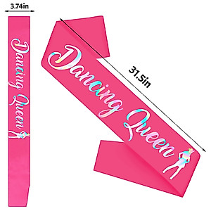 Dancing Queen Sash with Iridescent Foil, Hot Pink Disco Bachelorette Party Sash for Bridal Shower, Birthday Sash for Girls Women, Mamma Mia Party Sash Decorations(Hot Pink + Iridescent)