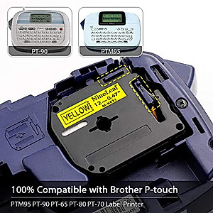 NineLeaf Compatible for Brother P Touch M Tape M-K631 MK631 M631 12mm 0.47'' Yellow Label Tape Work with Ptouch PT-M95 PT-90 PT-70 PT-70SR PT-65 PT-85 PT-45 Label Maker Refills