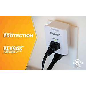 Woods 41008 Surge Protector One 3-prong Power Outlet LED Indicator Light and Alarm, 1080J, White