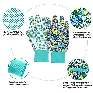 JUMPHIGH 4 Pairs Garden Gloves for Women, Floral Gardening Gloves with Non-Slip PVC Dots, Ladies Soft Breathable Yard Work Gloves Light Working Gloves, Elastic Knit Wrist, Medium Size Fits Most