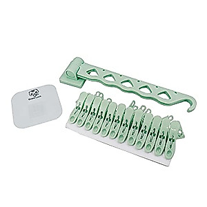 Sscon 2Packs Foldable Laundry Hanger Drying Rack, Self-Adhesive Plastic Clothespin Rack with 20 Clips(Light Green)