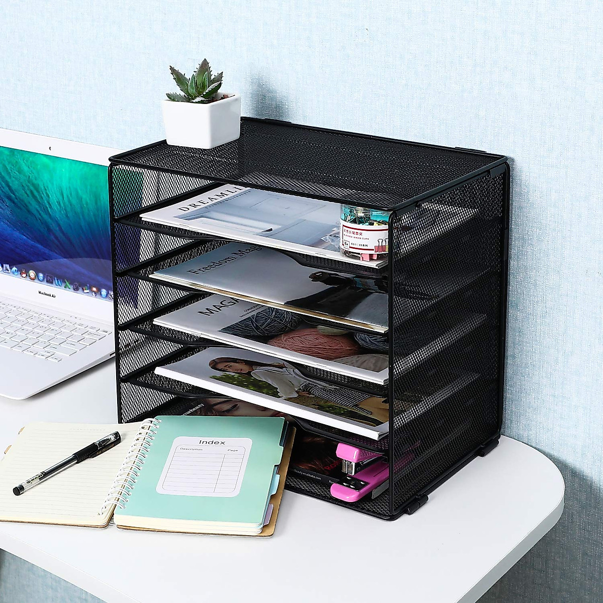 EasyPAG 5 Tier Mesh Desk File Organizer Office File Sorter Desk Trays Classroom Paper Organizer for Letter Legal File Holder Screwless Design,Black