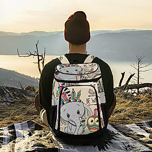 Elephant Owl Feather Cooler Backpack Insulated Leak Proof Lunch Backpack 36 Cans Portable Cooler for Beach Shopping Picnic Camping Hiking Park Trips