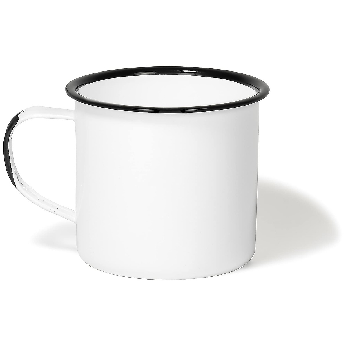 Red Co. Set of 6 Enamelware Metal Medium Classic 12 Oz Round Coffee and Tea Mug with Handle, Distressed White/Black Rim