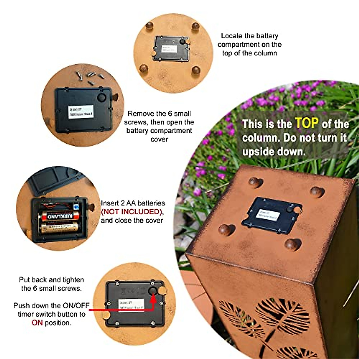 Westcharm Rustic LED Pillar Garden Statue with Planter Dish Bowl and Automatic Timer - Decorative Column Outdoor Statue with Leaves Motif for Home Yard Patio Outdoors Garden Decoration