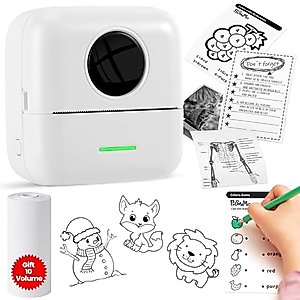 ZERNBER X5 Mini Printer Sticker Printer, Portable Inkless Black and White Thermal Bluetooth Sticker Printer for Pictures, Notes, Kids DIY Gifts (Free 10 Rolls of Printing Paper) White…