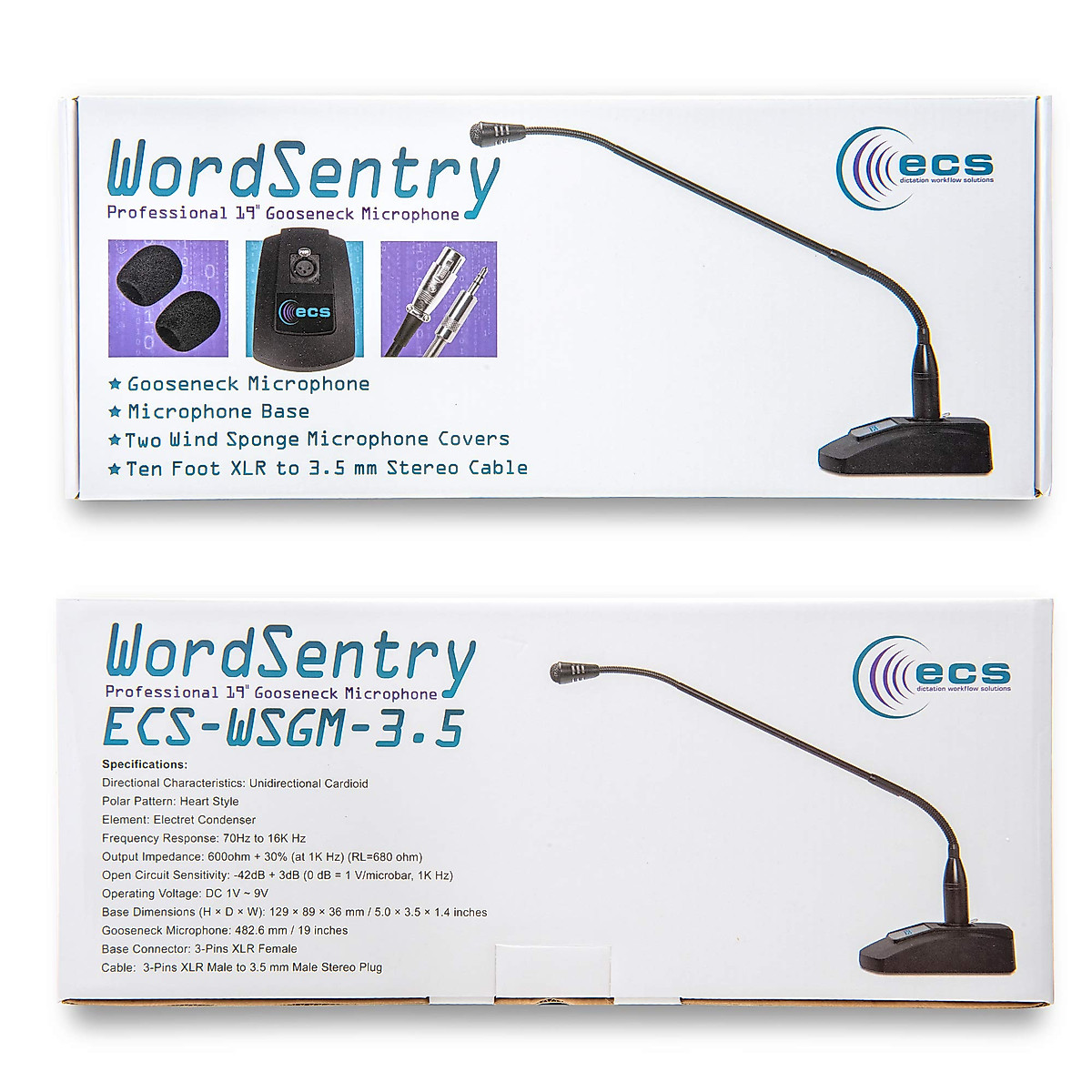 Executive Communication Systems ECS WordSentry Professional Gooseneck Microphone, 3.5mm Uni-Directional Conference Mic, Anti Slip Base and Adjustable Heavy Duty Metal Design
