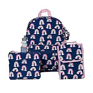 CLUB LIBBY LU Rainbow Backpack Set for Girls, 16 inch, 6 Pieces - Includes Foldable Lunch Bag, Water Bottle, Scrunchie, & Pencil Case