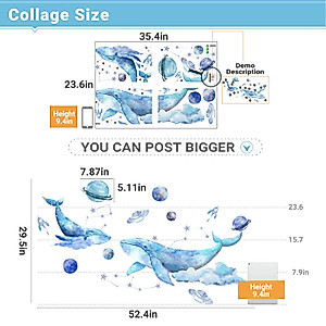 Ocean Wall Decals Whale Wall Decals Marine Animal Stickers Galaxy Wall Sticker Under Water Sea Life Peel and Stick Mural Decor for Home Office Dorm Party Nursery