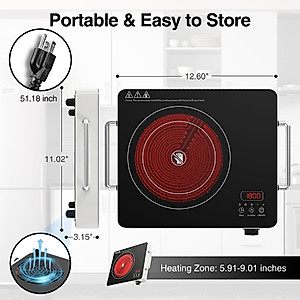 VBGK Electric Cooktop,110V Touch and knob Electric stove,1800W Single Burner Electric cooktop with Handle,9 Power Level, Kids Safety Lock & 4H Timer,Portable Induction Cooktop.