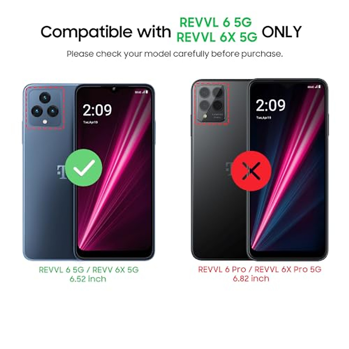 LEKEVO for REVVL 6 5G / REVVL 6X 5G Phone Case, with Screen Protector & Camera Lens Cover, Heavy Duty Dual Layer Phone Case, Military Grade Drop Proof Rugged Protective Shell (Black)