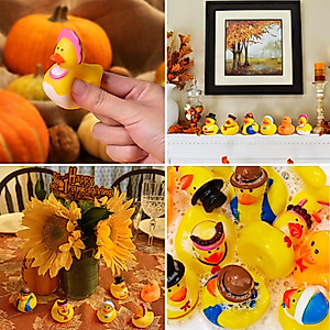 FUN LITTLE TOYS 12 PCS Thanksgiving Rubber Ducks in Bulk for Kids, Assorted Turkey & Pilgrim Toy Duckies for Bath Toys, Party Favors, Themed Bathtub Toys