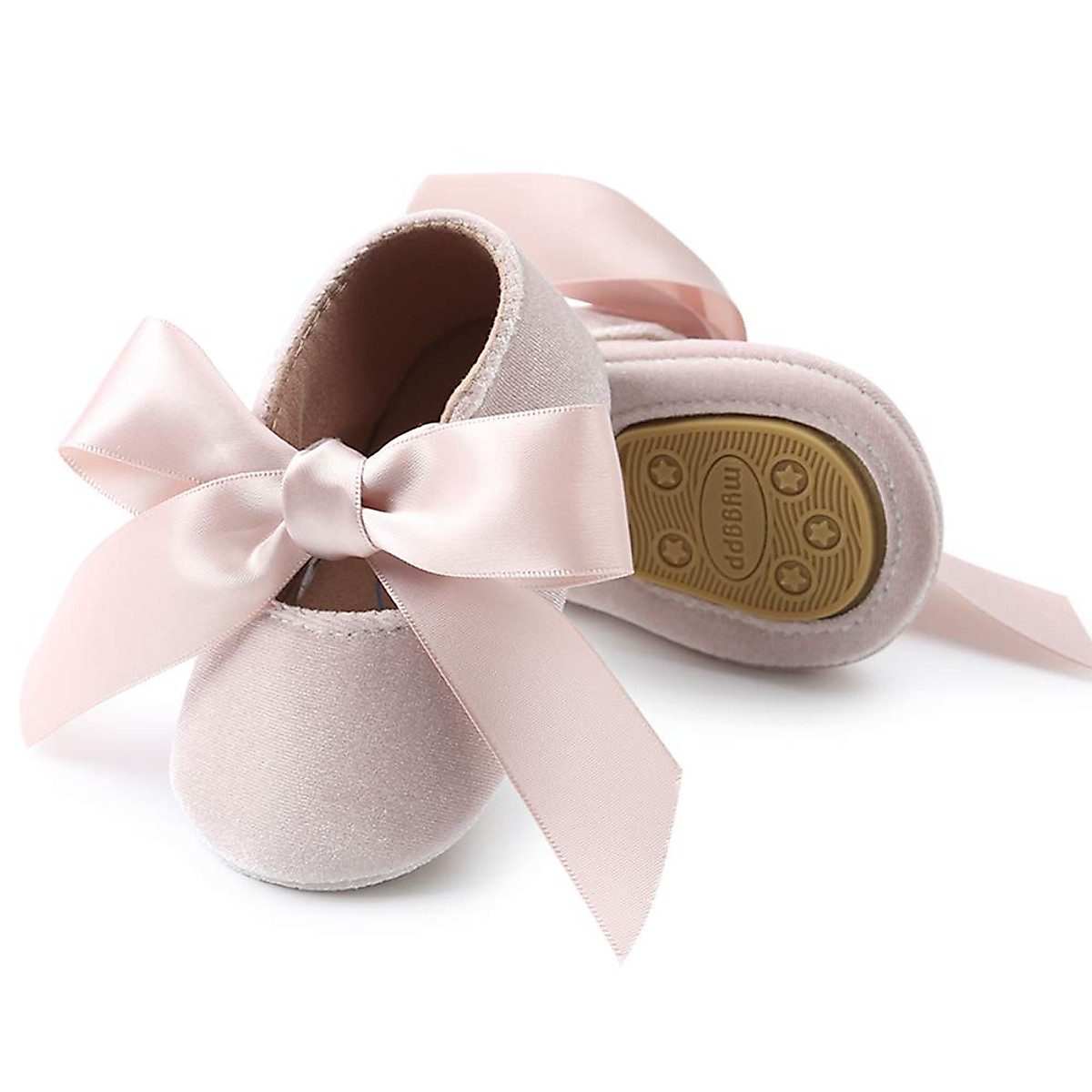 RVROVIC Baby Girls Mary Jane Flats Anti-Slip Rubber Sole Bow Toddler Princess Dress Shoes (4.33 inches (0-6 Months), 3-Beige)