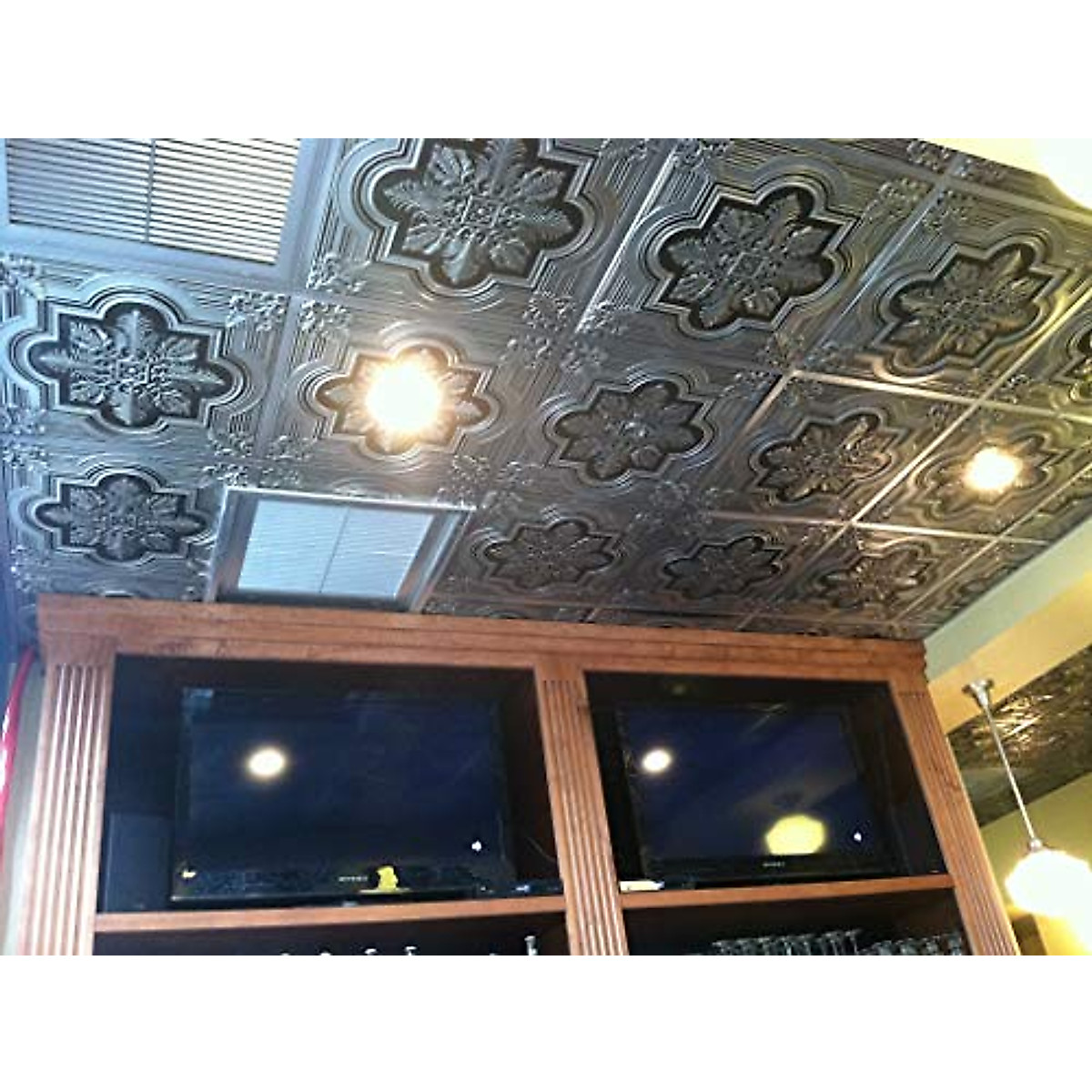 From Plain To Beautiful In Hours 206 Large Snowflake PVC 2' x 2' Lay-in or Glue-up Ceiling Tile, Pack of 25, Antique Silver, 25 Piece