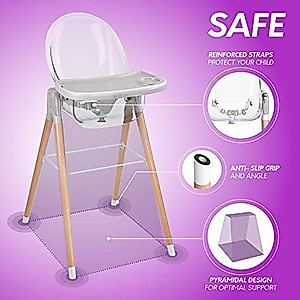 Children of Design 6 in 1 Deluxe Wooden High Chair for Babies & Toddlers, Modern Safe & Compact Baby Highchair, Easy to Clean, Removable Tray, Easy to Assemble, 6 Options 3 Seat Positions 2 Heights