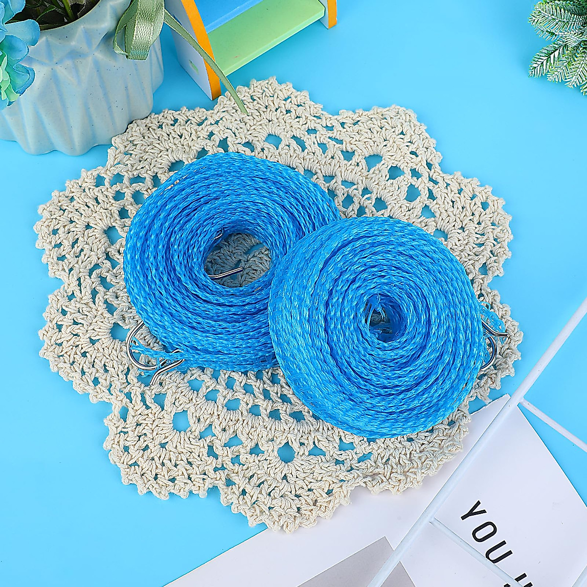 2 Pack Portable Clothesline, Windproof Non Slip Clothesline with Hooks, Adjustable Nylon Clothesline, Retractable Clothesline for Indoor Outdoor Laundry Camping Home