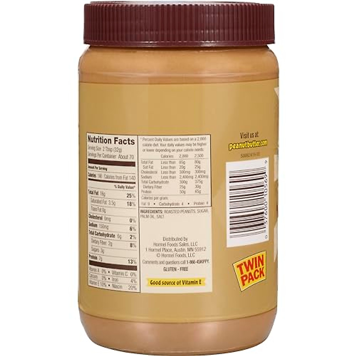 SKIPPY Natural Creamy Peanut Butter Spread Twin Pack 2-Pack, 5 LB