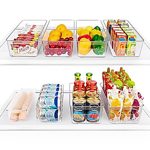 Vtopmart Set of 8 Fridge Organizer, Refrigerator Organizer Bins with Handles, Freezer Organizer Clear Organizing Bins, BPA-Free Fridge Storage Containers for Fridge, Freezer, Cabinet, Kitchen, Pantry