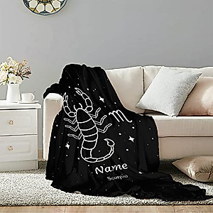 TERSTIN Custom Constellation Scorpio Blanket with Name Horoscope Zodiac Blankets, Birthday Souvenir Gifts Personalized Throw Blanket for Dad, Mom, Kids, Pets or Couples Extra Small 40"x30" for Pet