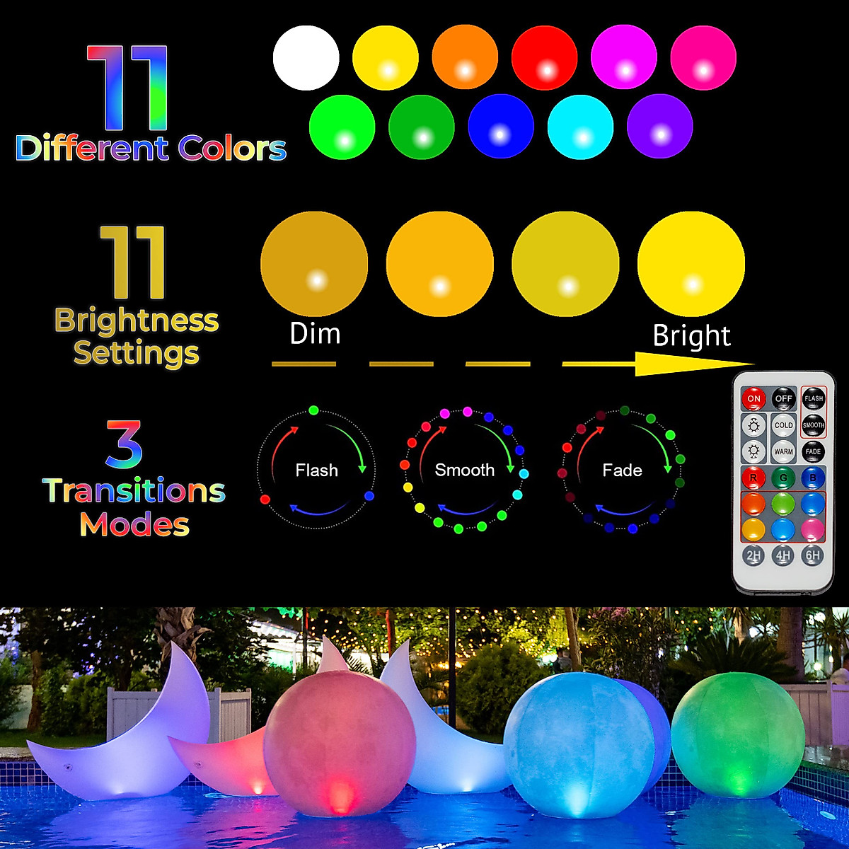 TIALLY Floating Pool Lights Solar Powered - 16" Full Moon Inflatable Led Lights for Pool, Floating Pool Light Ball for Swimming Pools, Ponds, Patio, Wedding, Pool Party Decor- 2 Pack