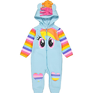 My Little Pony Rainbow Dash Toddler Girls Fleece Zip-Up Hooded Costume Coverall Blue 3T