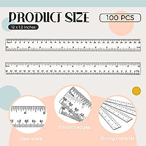 100 Pcs 12 Inch Clear Rulers Plastic Ruler Straight Ruler with Inches and Metric Transparent Ruler Bulk Measuring for Student Kids Classroom School Office Home