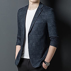 Men's Casual Plaids Printed Suit Jacket Lightweight 2 Button Slim Fit Sport Coat Stylish Basic Business Blazer (Blue,Large)