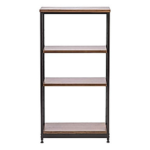 IRIS USA 24.6" 4-Tier Wide Wood and Metal Shelf, Sturdy Home Décor Storage Rack with Height Adjustable Shelves and Feet, Dark Brown/Black