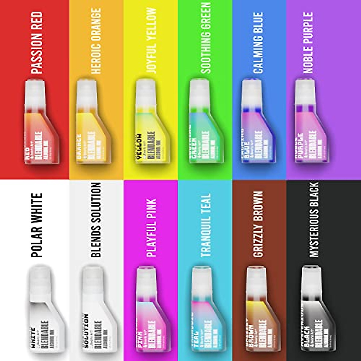 Bearly Art Alcohol Ink - The Colorful Collection - Blendable Rainbow Alcohol Inks Set - 0.5 fl oz (15 ml) Bottles - 12 Colorful Colors - Includes Blending Solution - Acid Free Formula